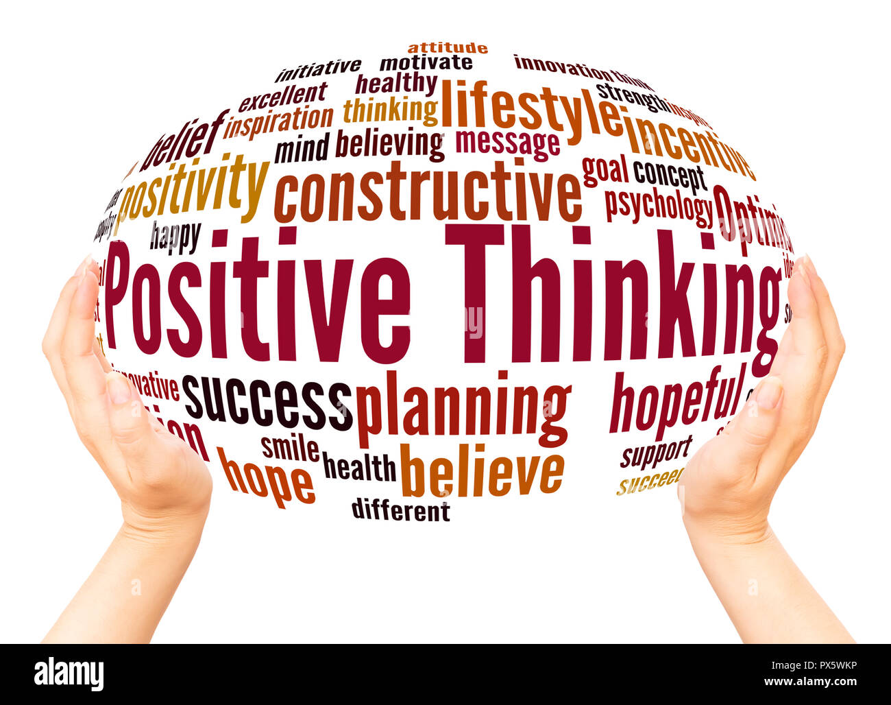 Positive Thinking, word cloud hand sphere concept on white background ...