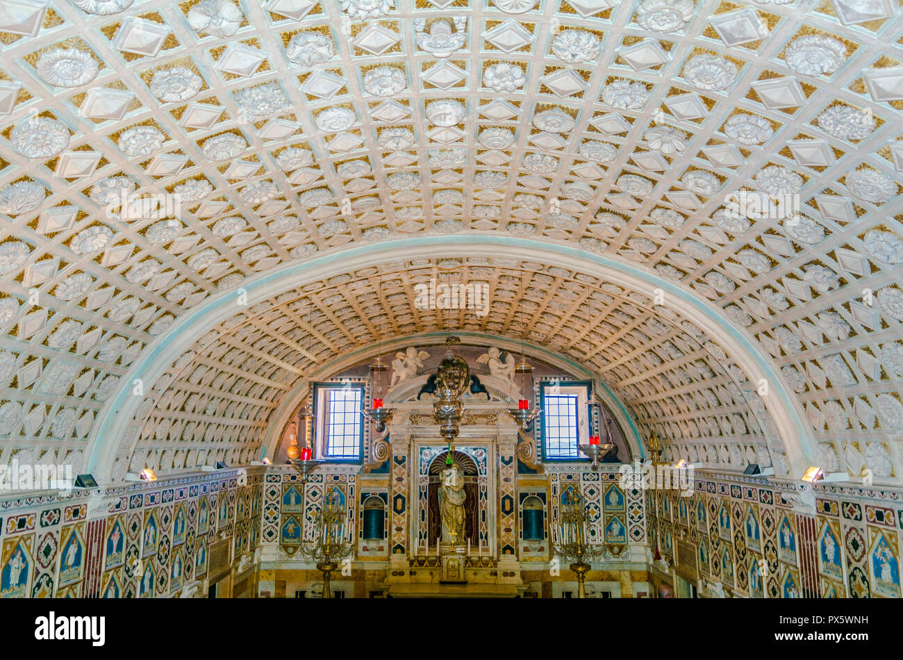 interior of the Cathedral of Cagliari. Spanish baroque vault, crypt ...