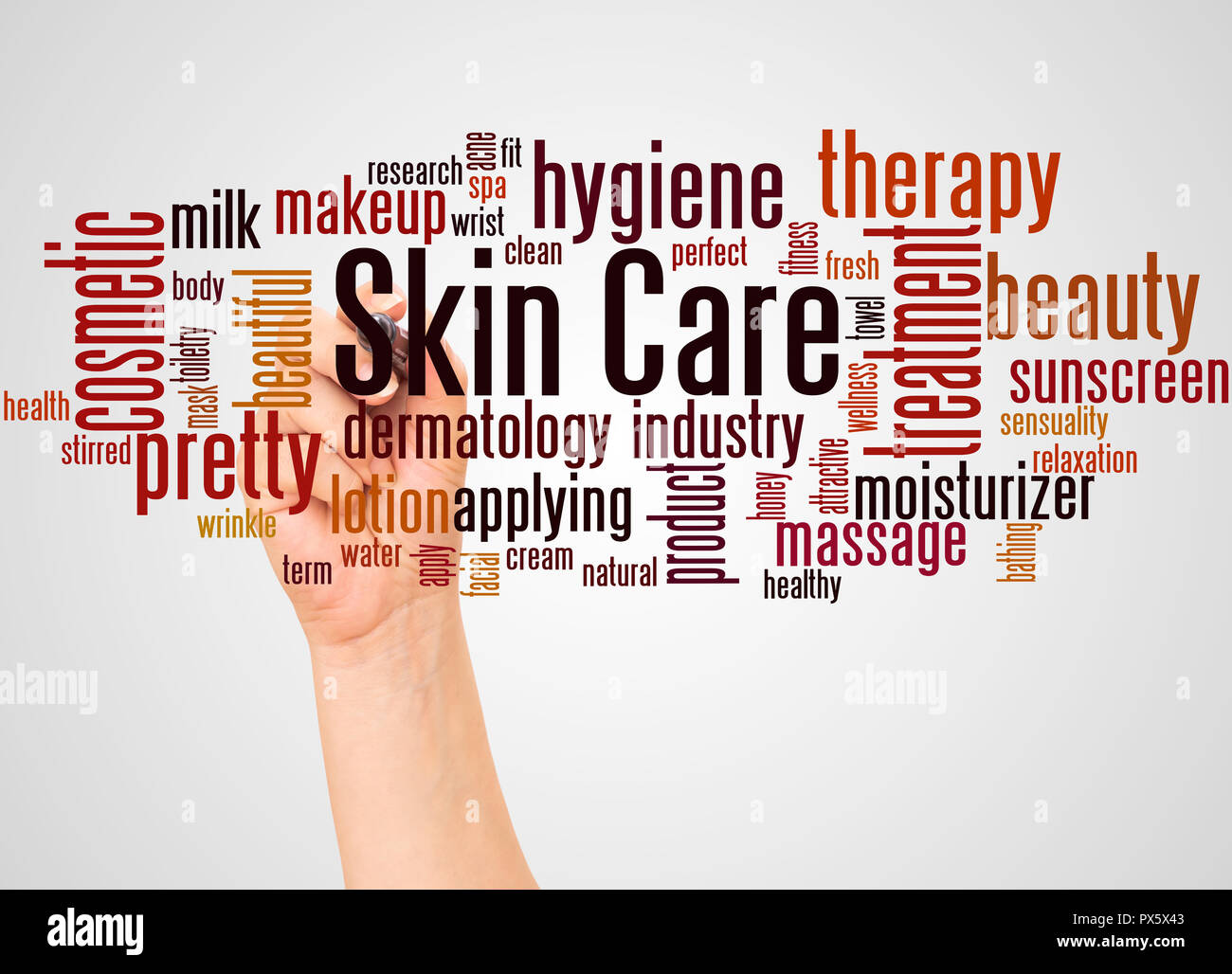 Skin care word cloud and hand with marker concept on white background ...