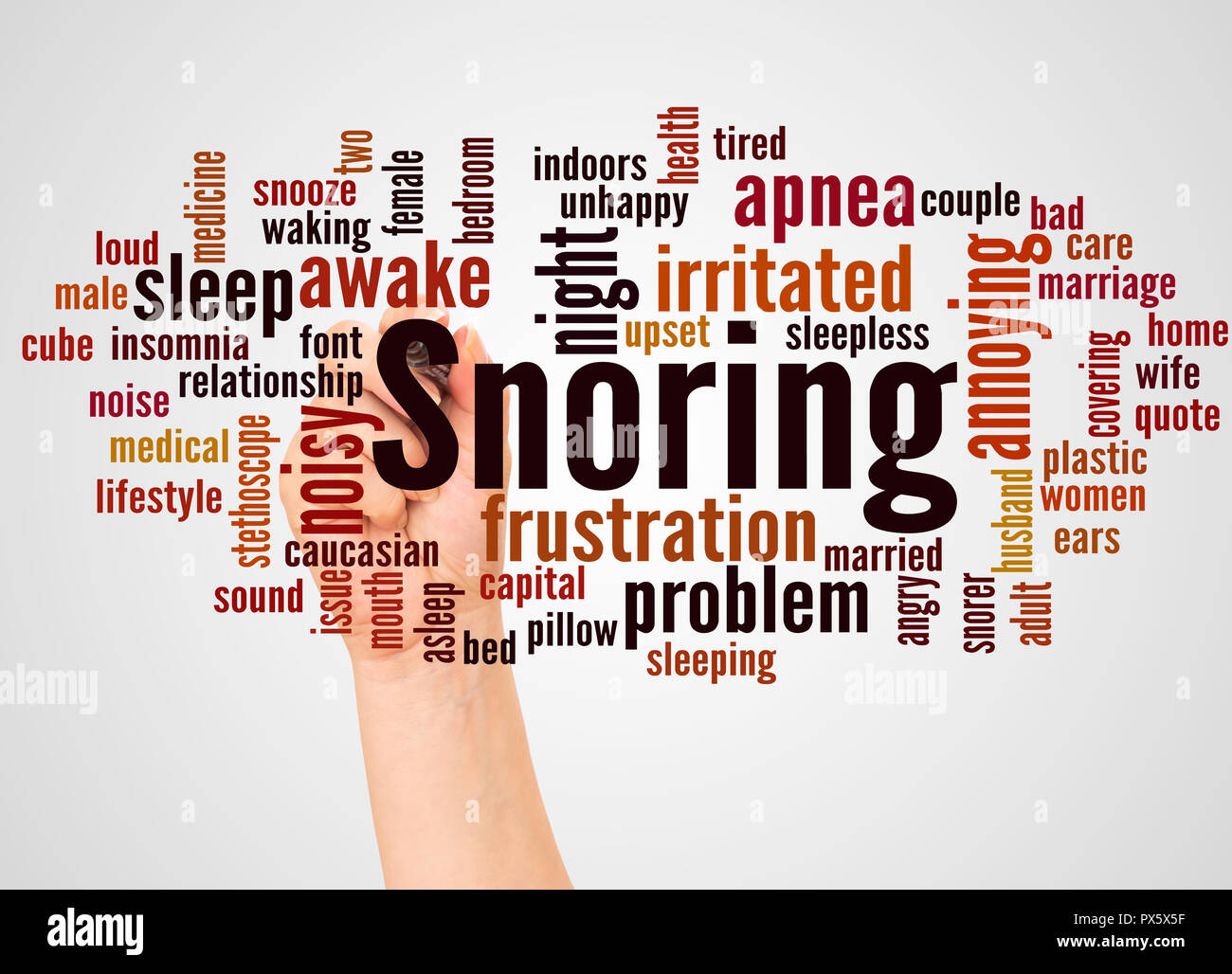 Snoring word cloud and hand with marker concept on white background ...