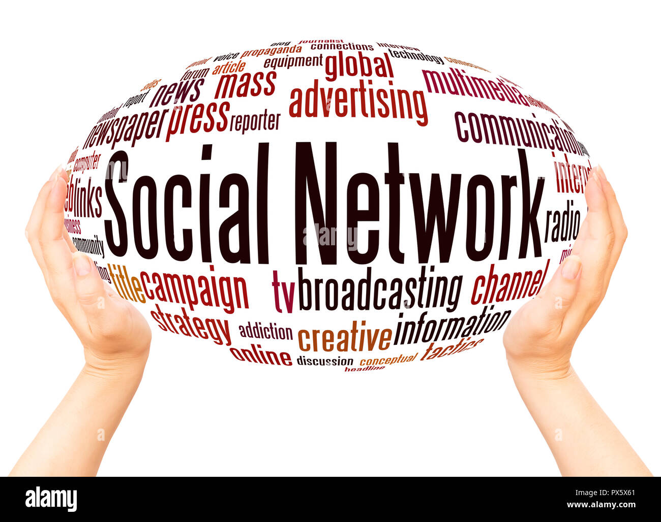 Social Network word cloud hand sphere concept on white background Stock ...