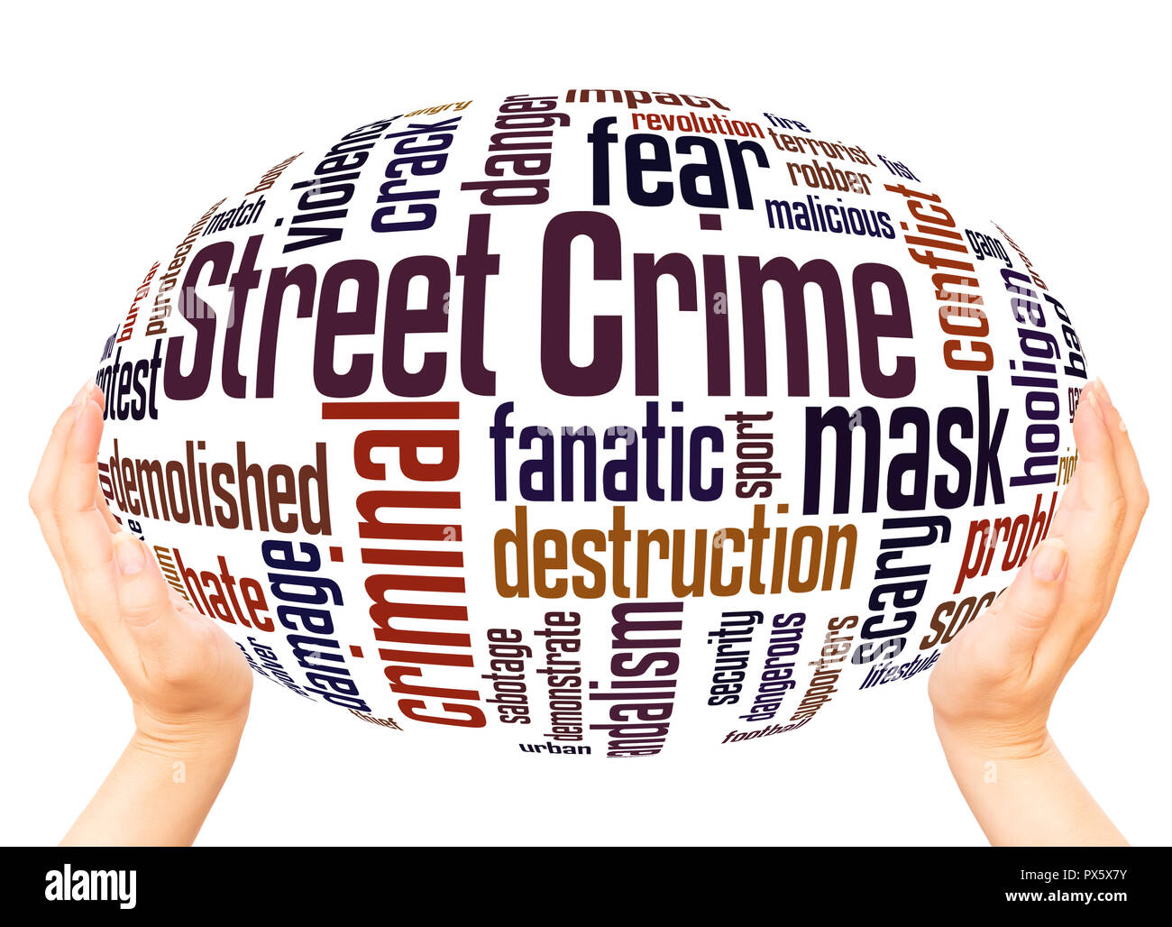 Street Crime word cloud hand sphere concept on white background Stock ...
