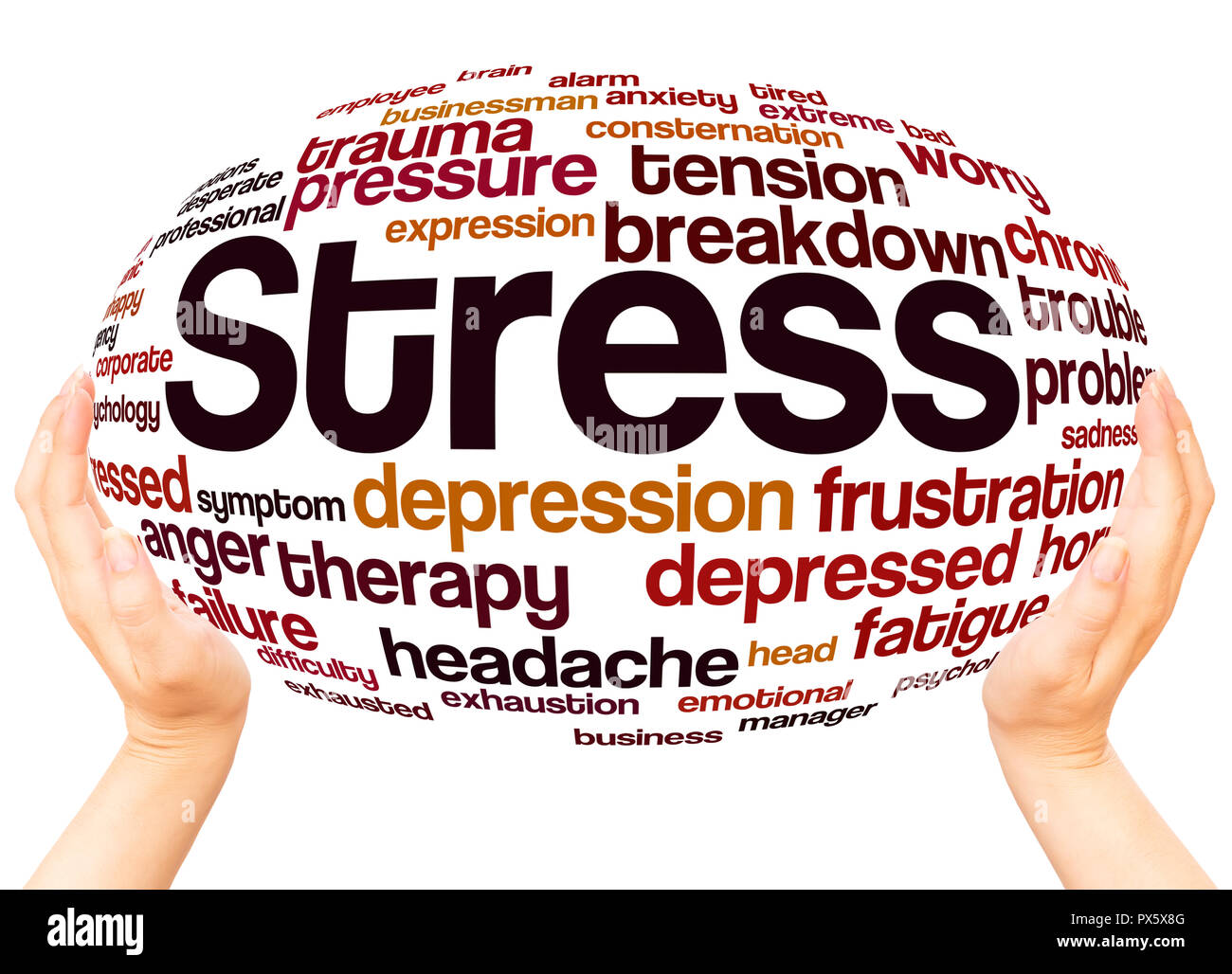 Stress word cloud hand sphere concept on white background Stock Photo ...