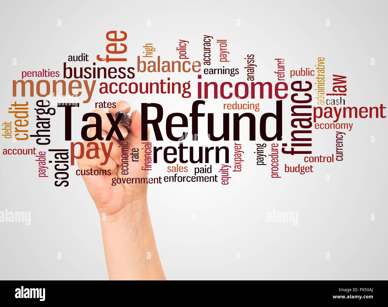 Tax Refund word cloud and hand with marker concept on white background ...