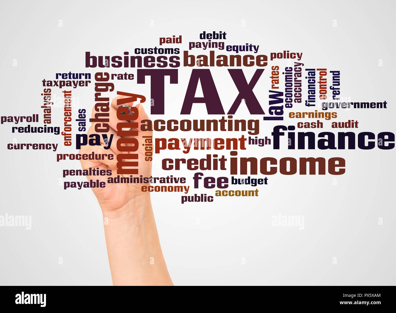 TAX word and hand with marker cloud and hand with marker concept on ...