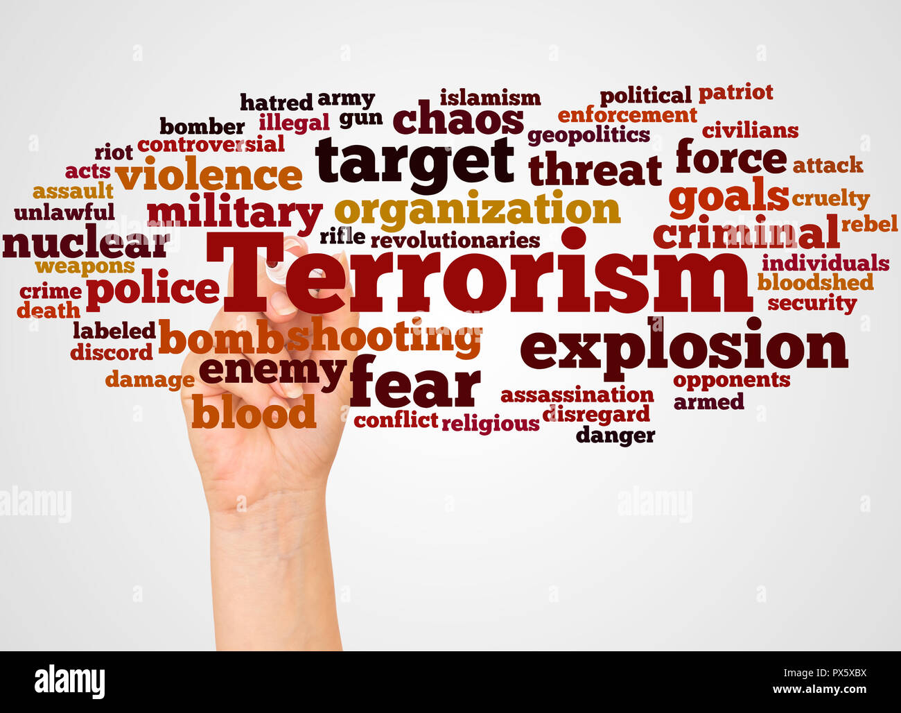 Terrorism word cloud and hand with marker concept on white background ...