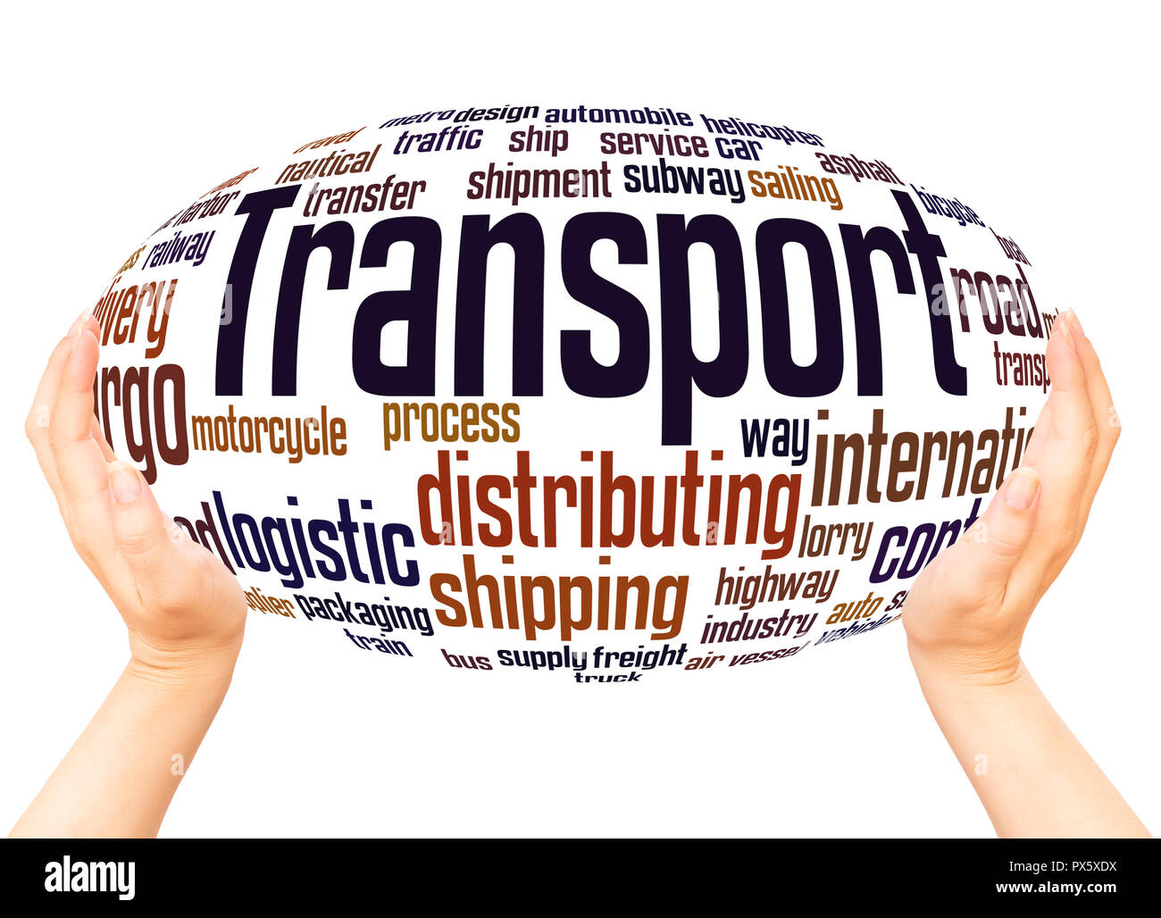 Transport word cloud hand sphere hand sphere concept on white ...