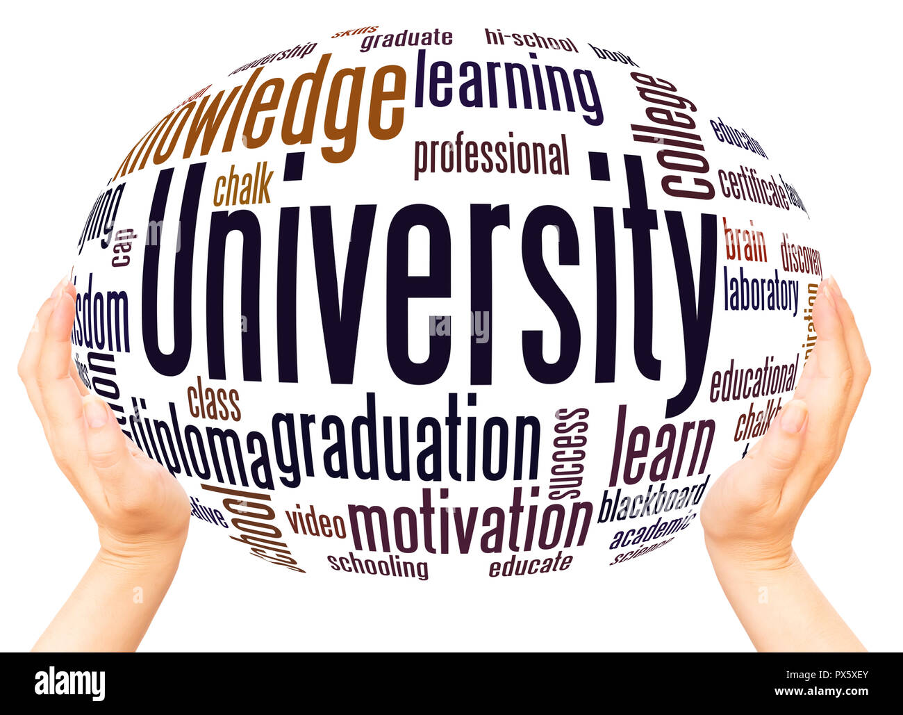 University word cloud hand sphere concept on white background Stock ...
