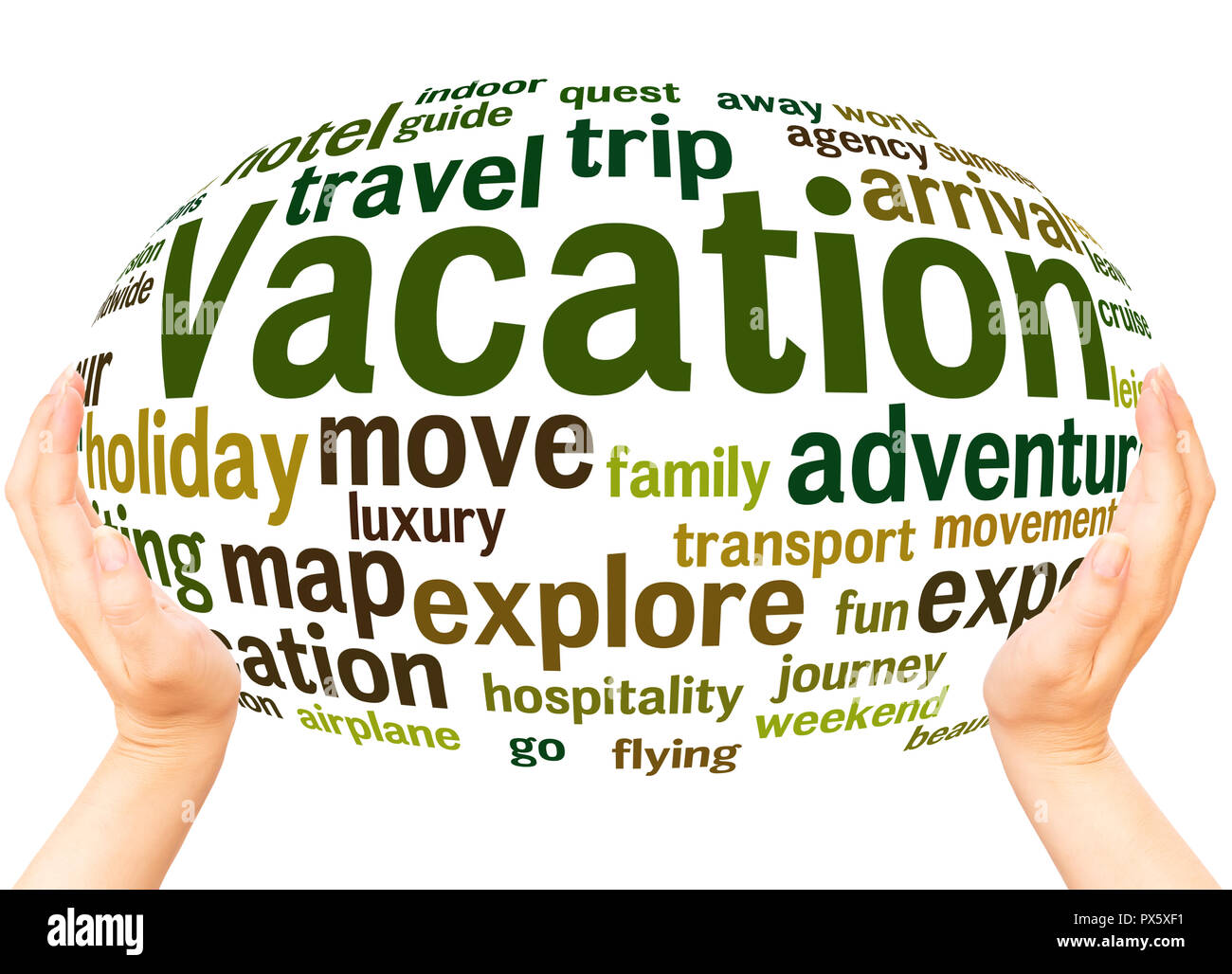 Vacation word cloud hand sphere concept on white background Stock Photo ...