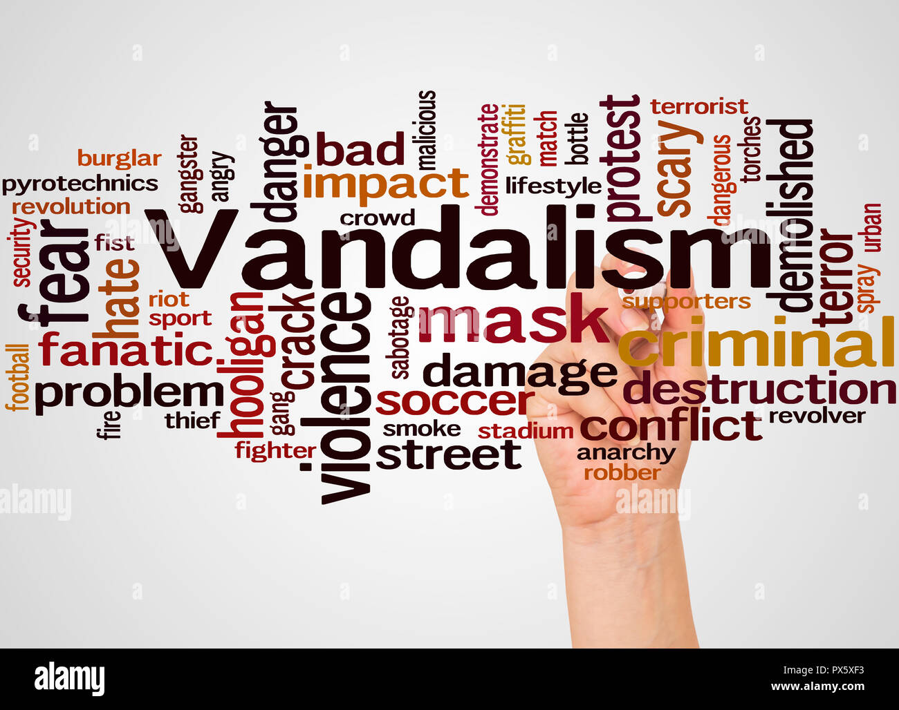 Vandalism word cloud and hand with marker concept on white background ...