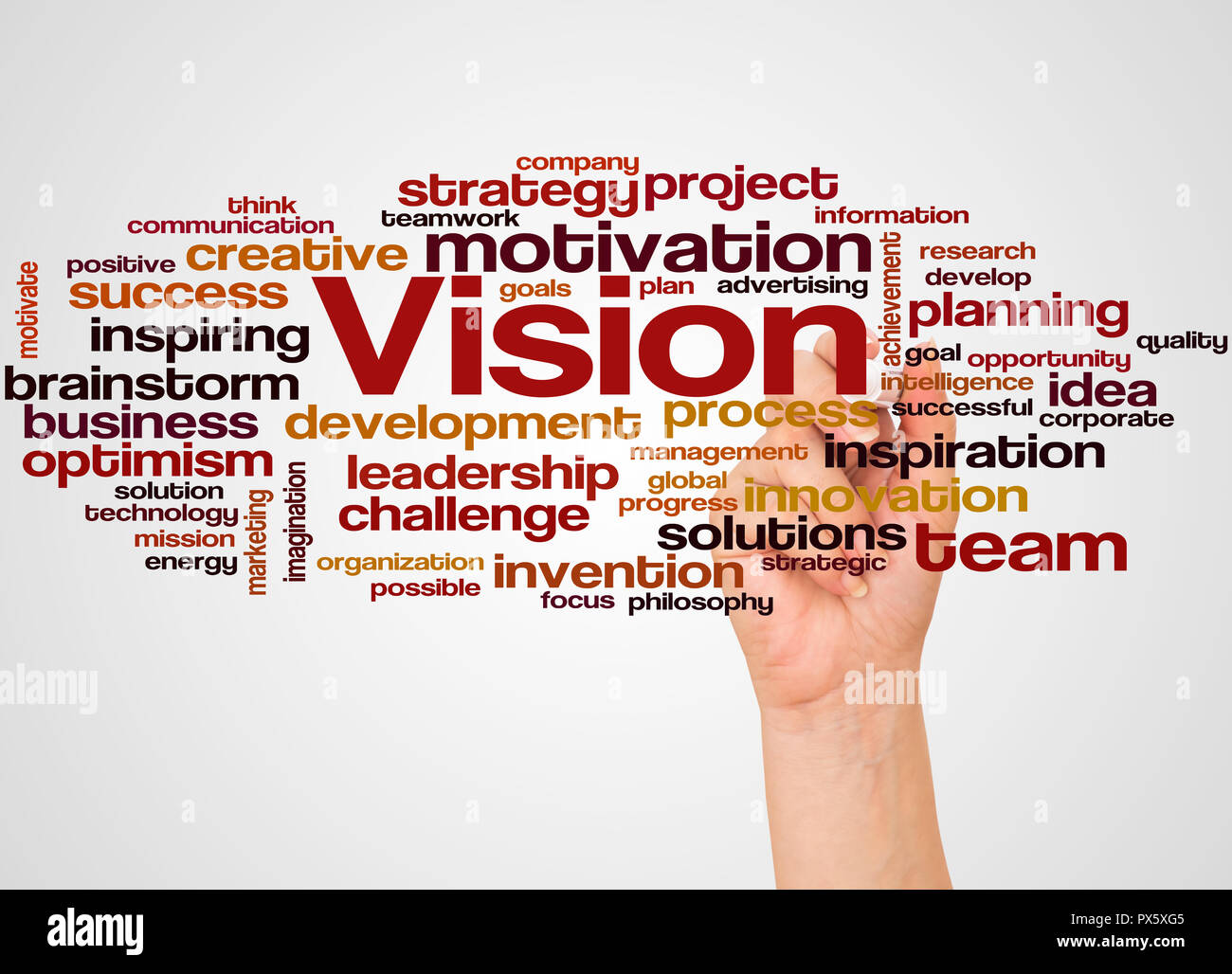Vision word cloud and hand with marker concept on white background ...