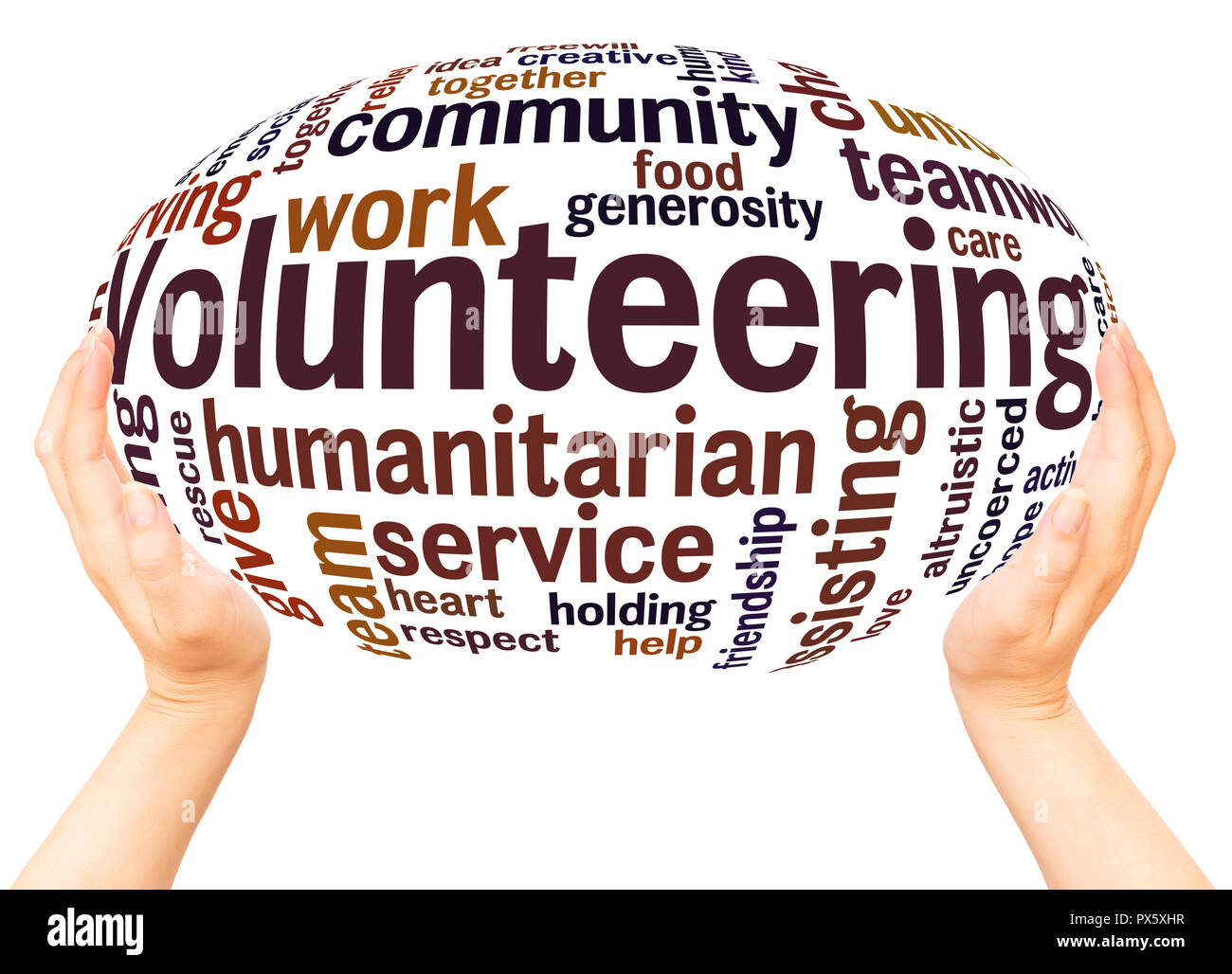 Volunteering word cloud hand sphere concept on white background Stock ...
