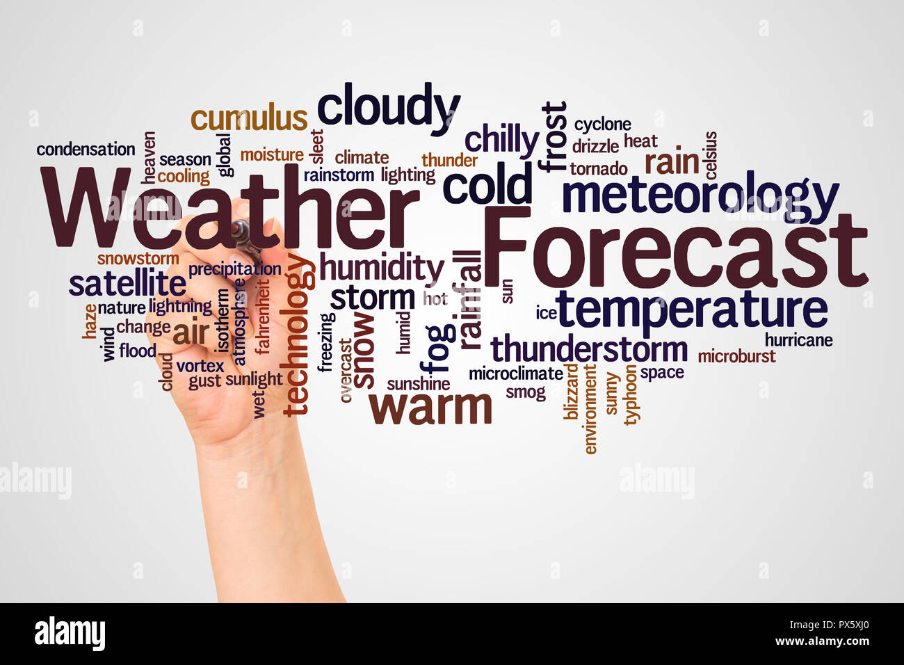 Weather Forecast word cloud and hand with marker concept on white ...