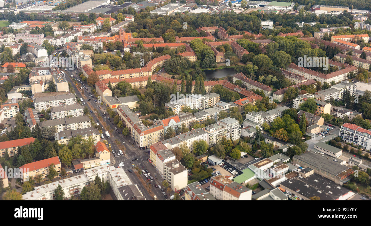 Aerial, panoramic view out of a plane window over Berlin, Germany Stock ...