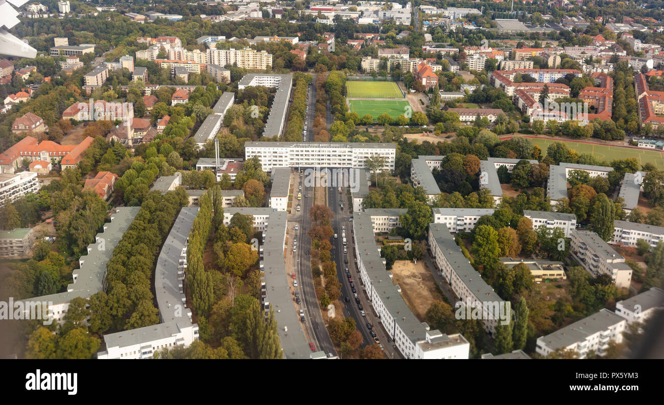 Aerial, panoramic view out of a plane window over Berlin, Germany Stock ...
