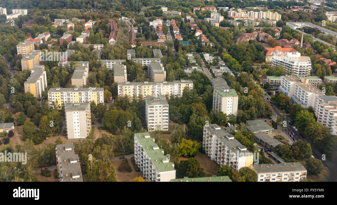 Aerial, panoramic view out of a plane window over Berlin, Germany Stock ...