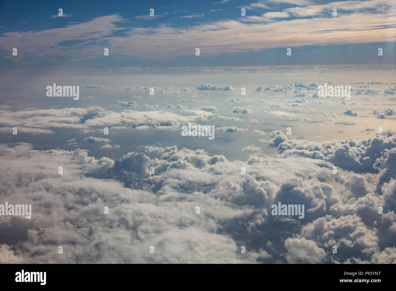 Cloudscape background. View from above, out of an airplane window Stock ...