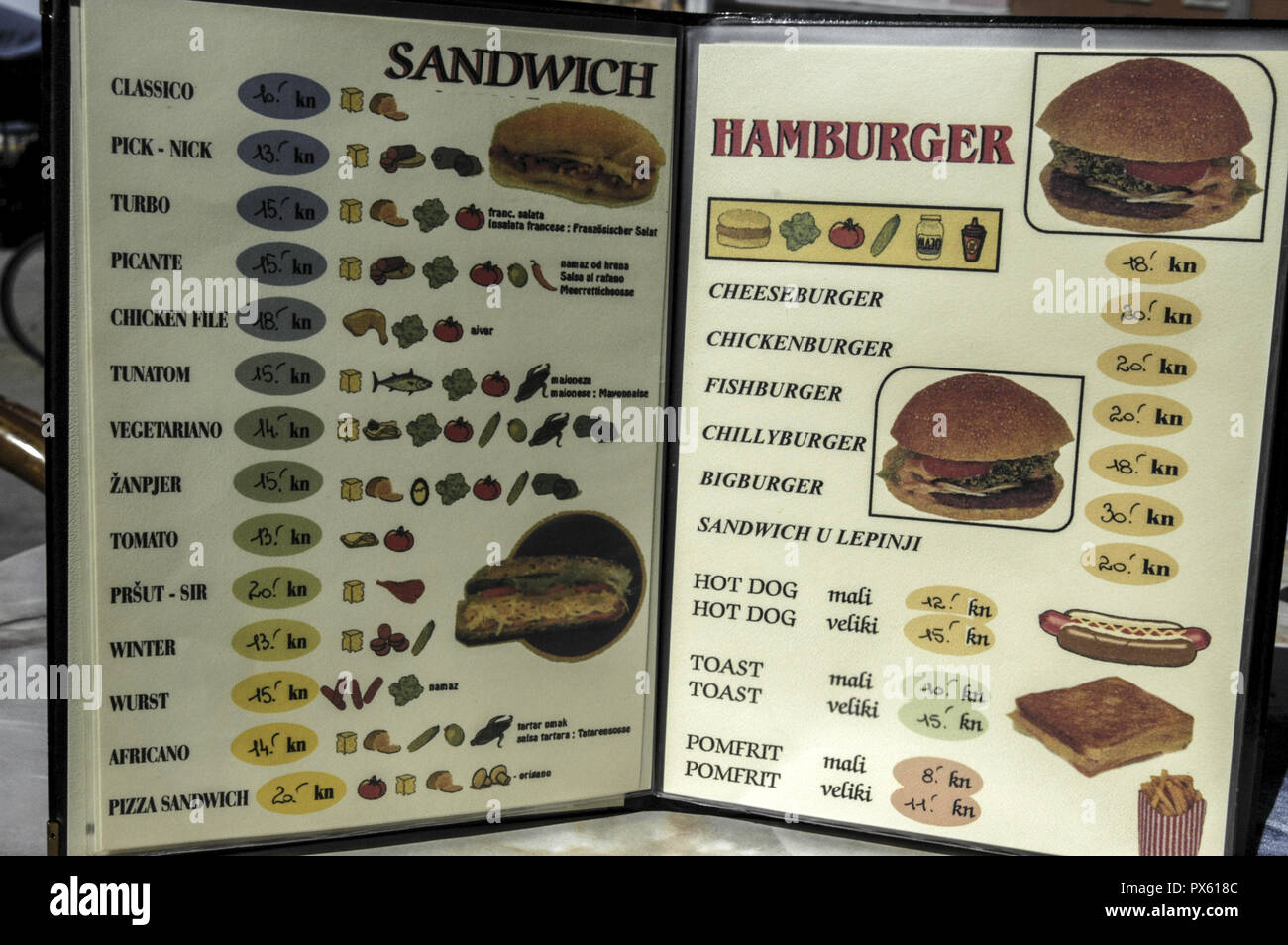 Fast food menu, Croatia, Istria, Rovinj Stock Photo - Alamy