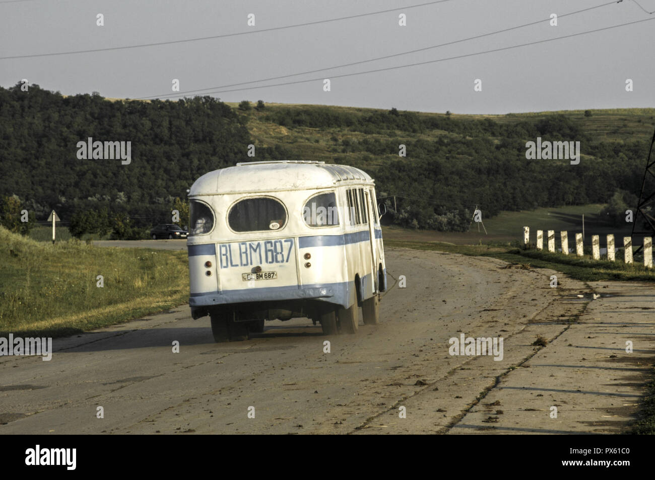 Moldova, highway M14, old bus on concrete road, Northern Moldova Stock ...