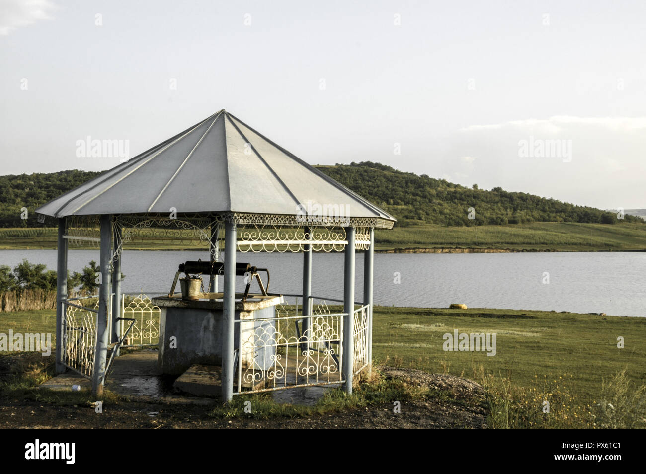 Moldova, water well house, lake, Northern Moldova Stock Photo - Alamy