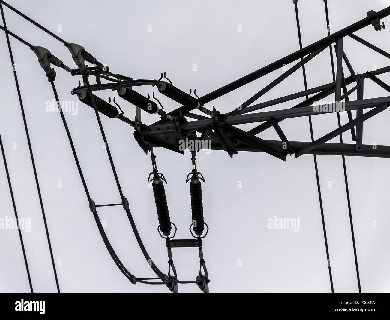 Power transmission line power pole detail Stock Photo - Alamy