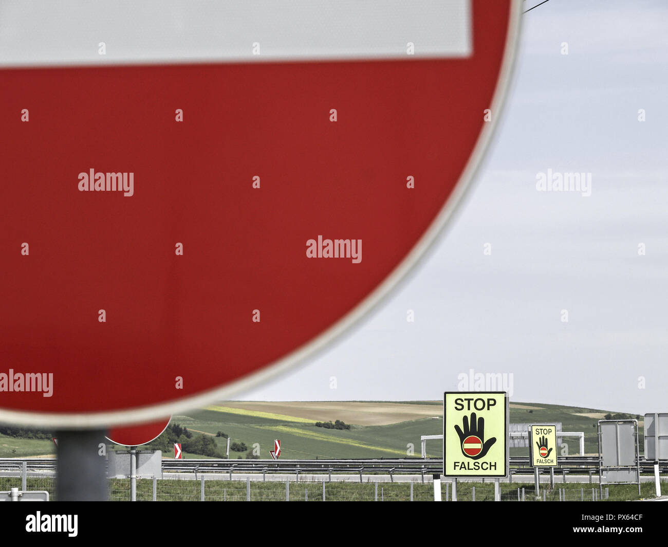 Traffic sign, no entry for traffic on the motorway, traffic sign stop ...