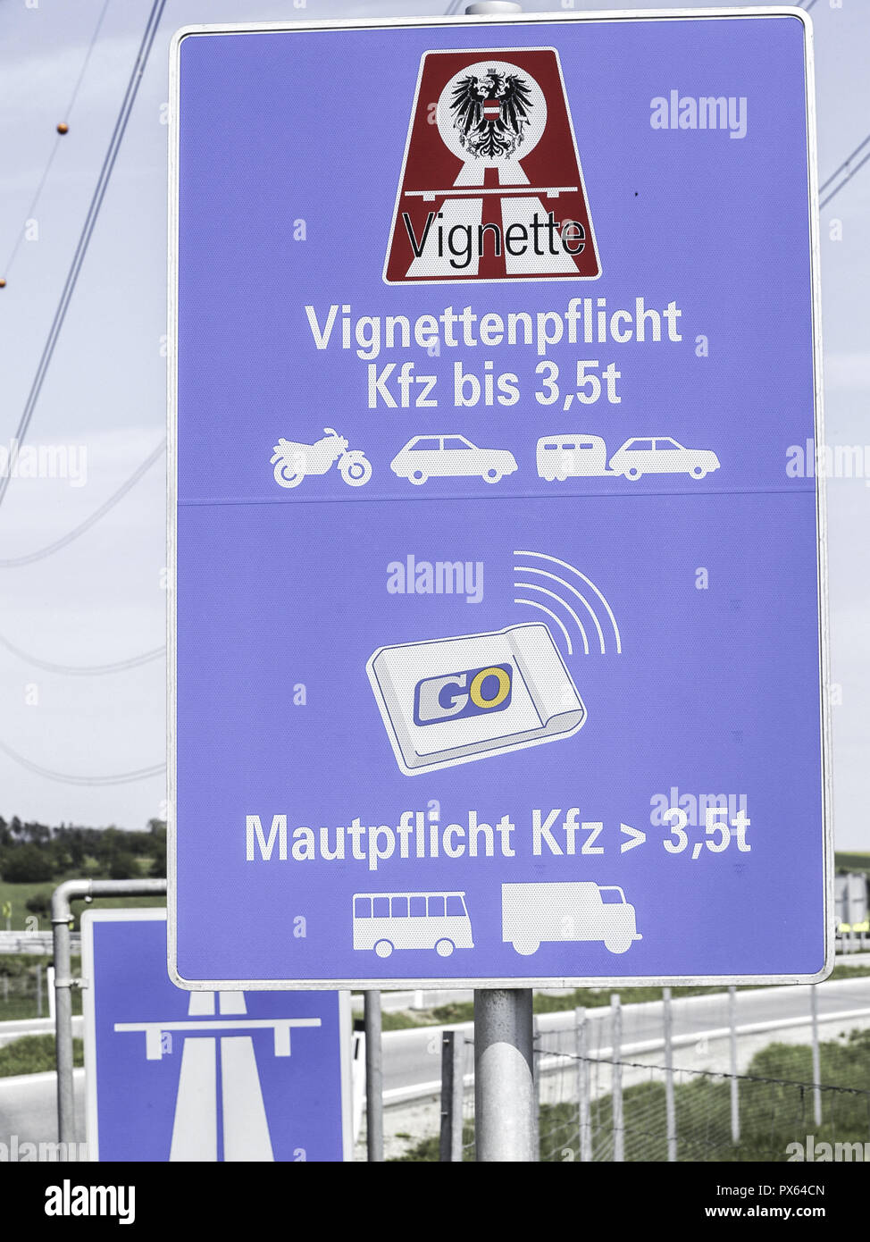 Sign on the motorway, vignette duty Stock Photo - Alamy