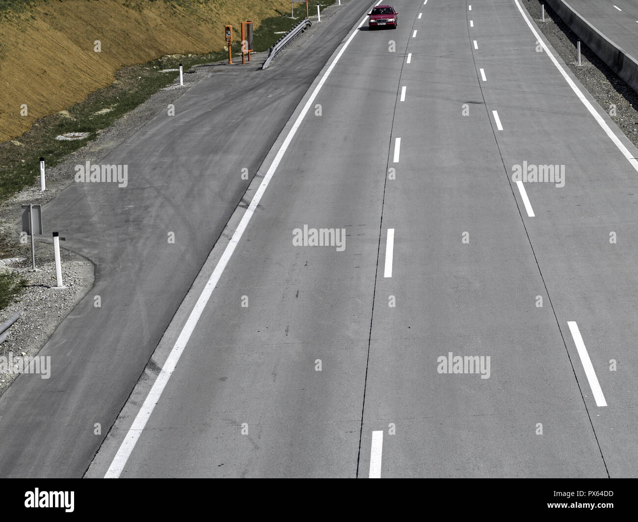 Hard shoulder on the motorway, slope fixing with jute net Stock Photo ...