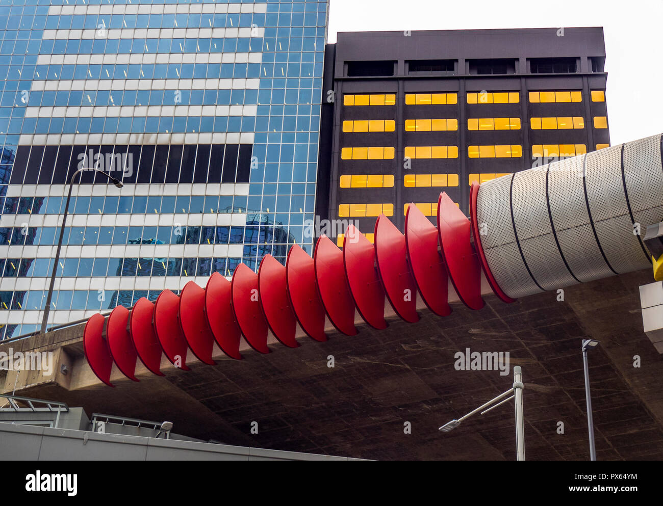 Underside of Western Distributor flyover dressed with red public art ...