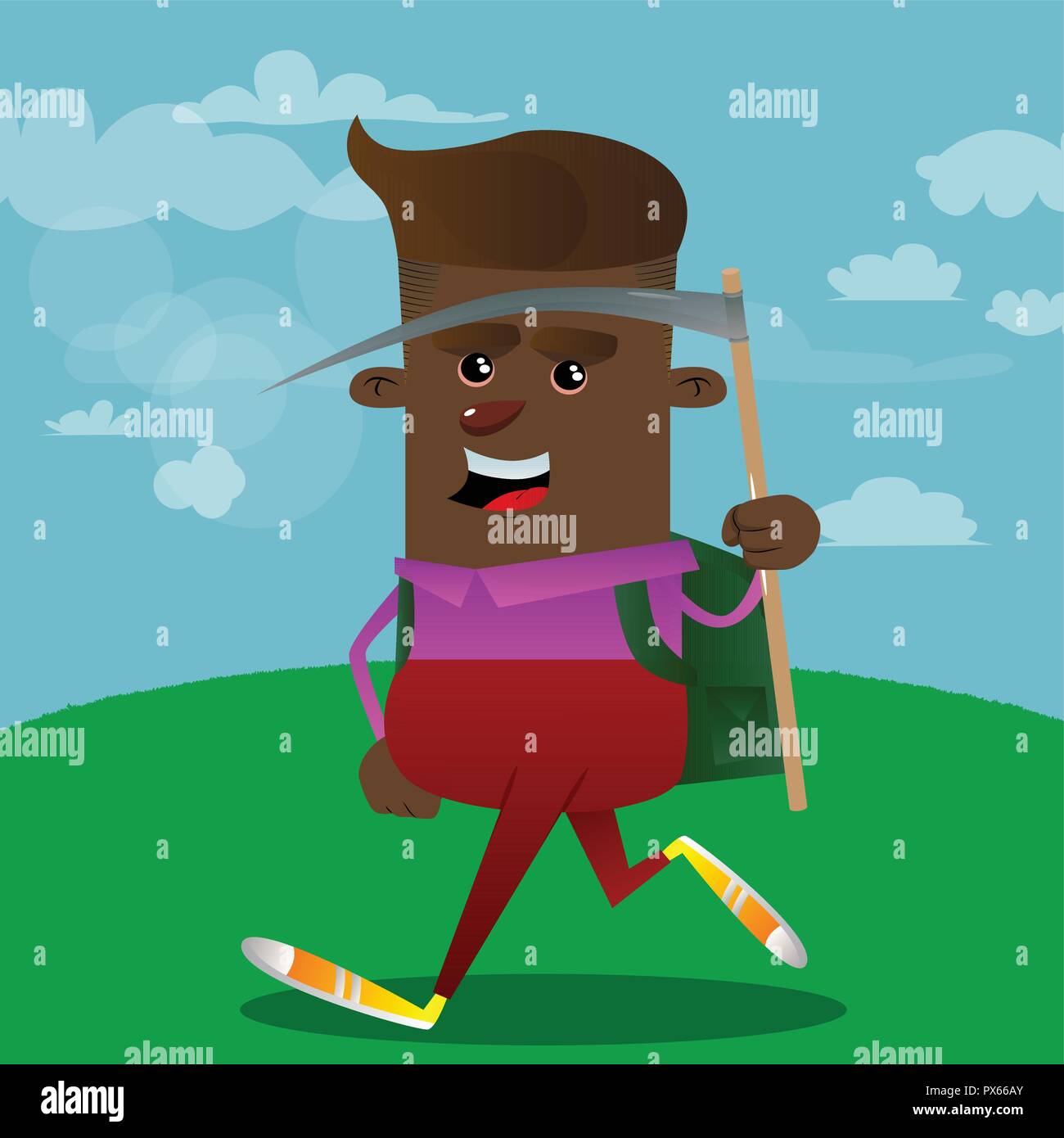 Schoolboy holding a scythe. Vector cartoon character illustration Stock ...