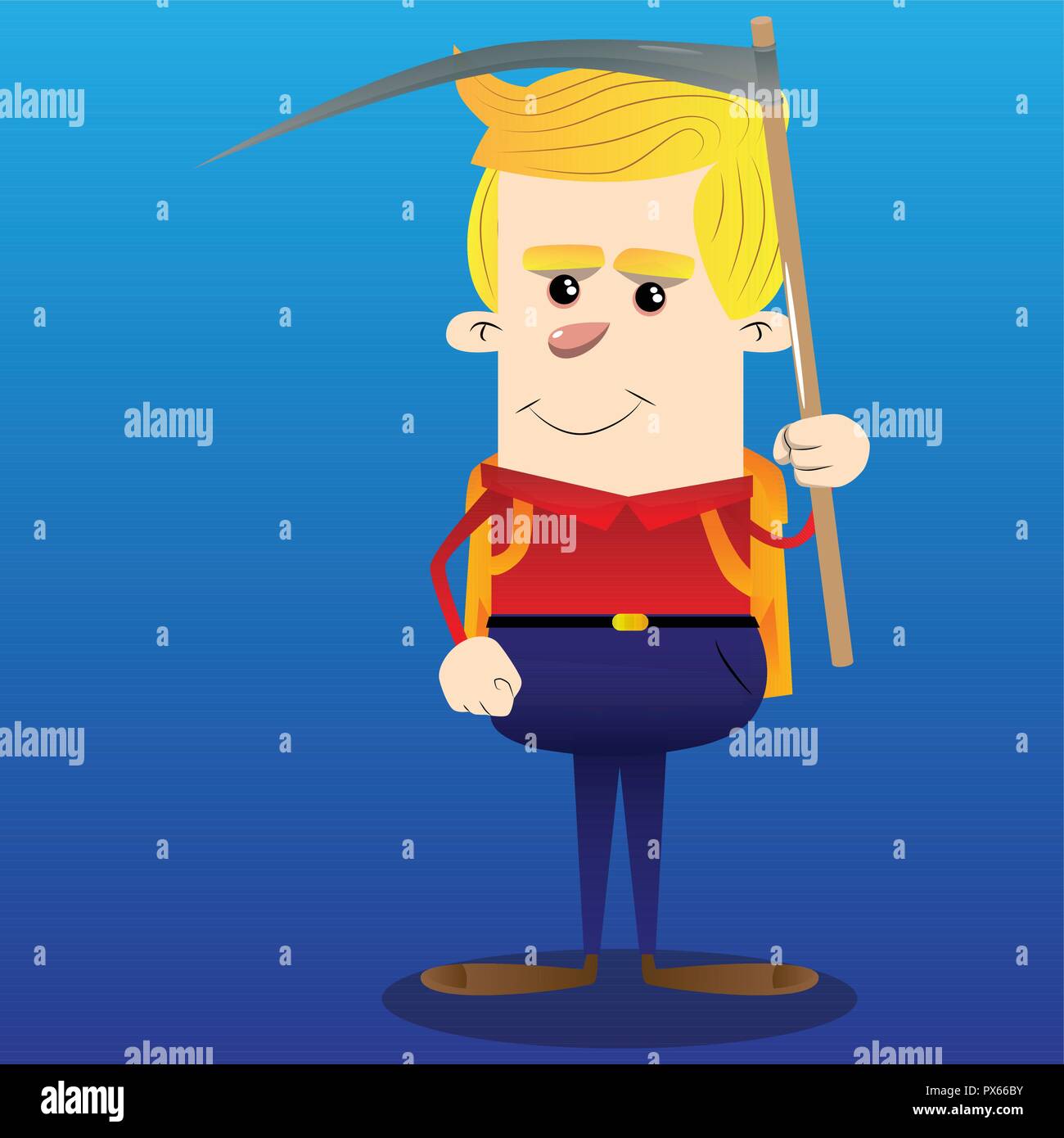 Schoolboy holding a scythe. Vector cartoon character illustration Stock ...