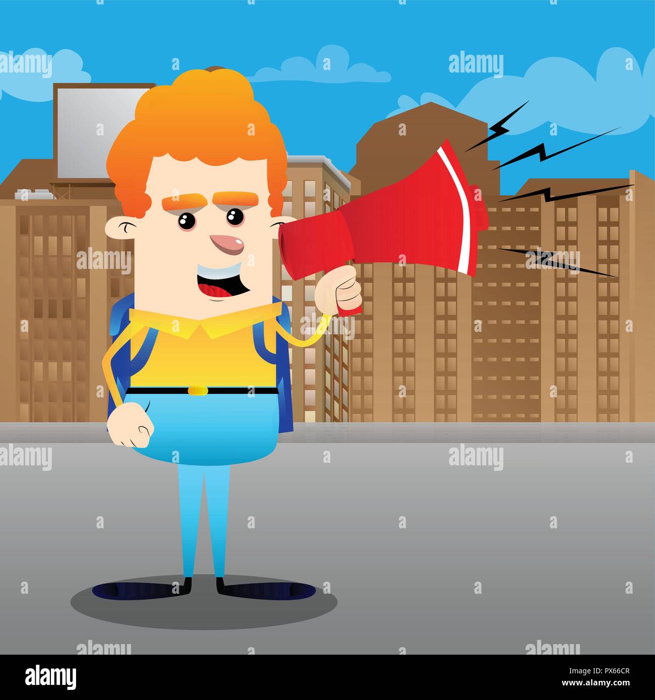 Schoolboy holding megaphone. Vector cartoon character illustration ...