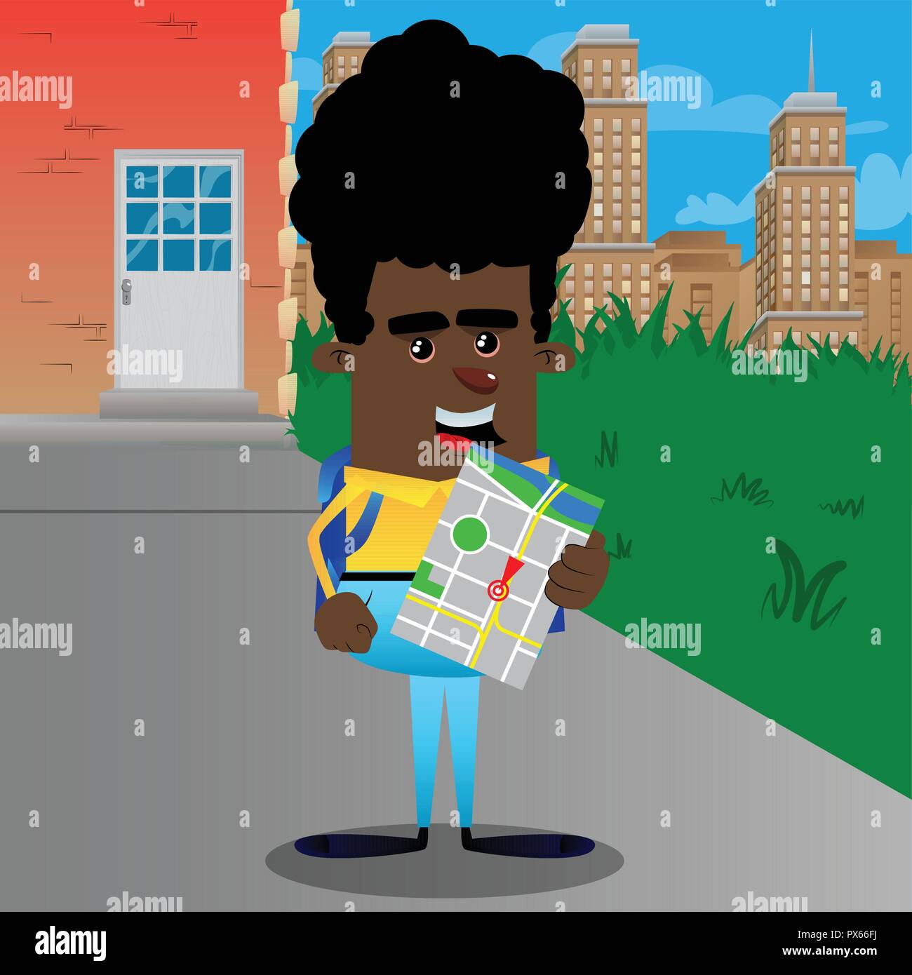 Schoolboy holding map. Vector cartoon character illustration Stock ...