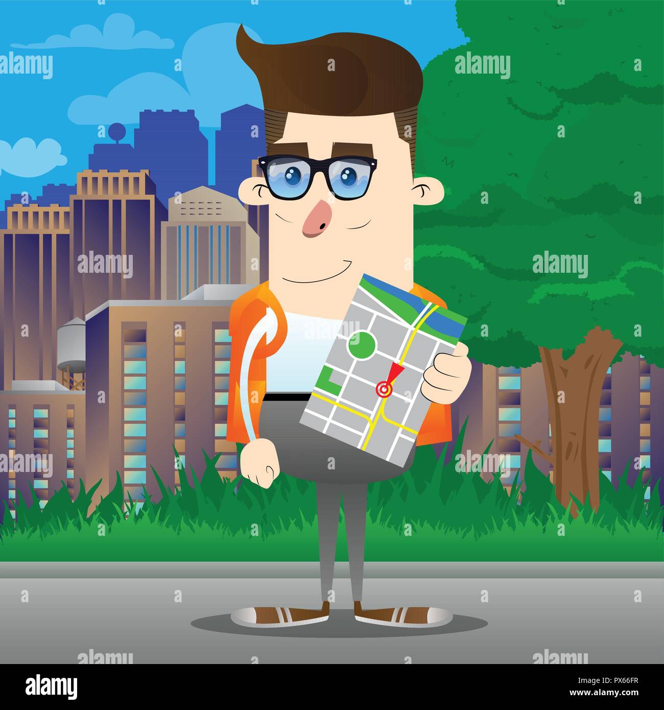 Schoolboy holding map. Vector cartoon character illustration Stock ...