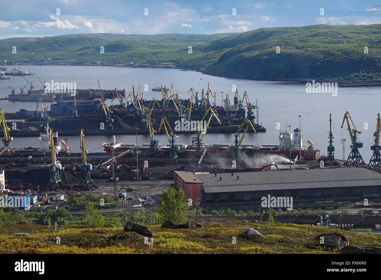 Murmansk, Russia-June 5, 2015: urban landscape with top view of the ...