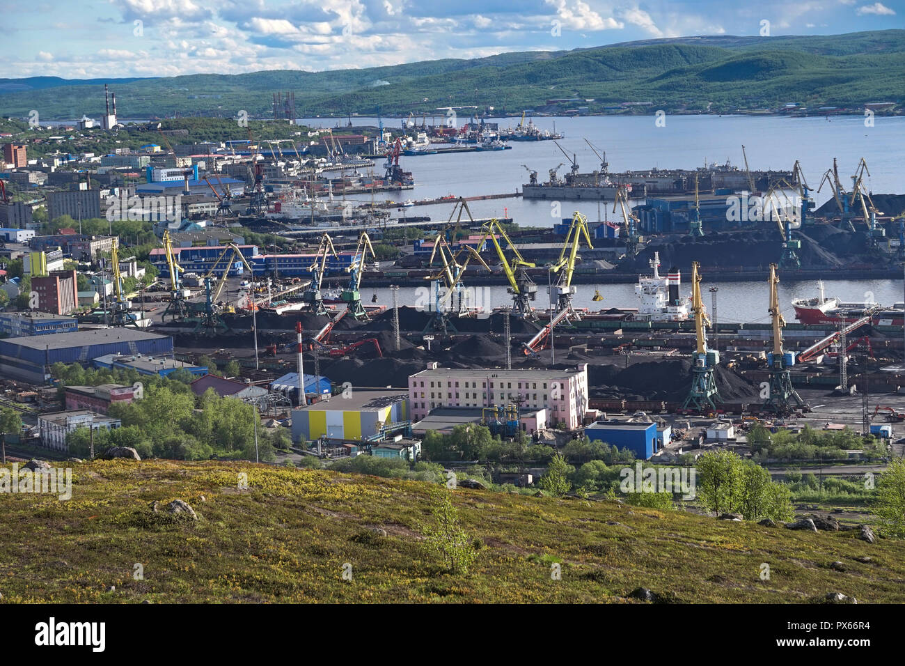 Murmansk, Russia-June 5, 2015: urban landscape with top view of the ...