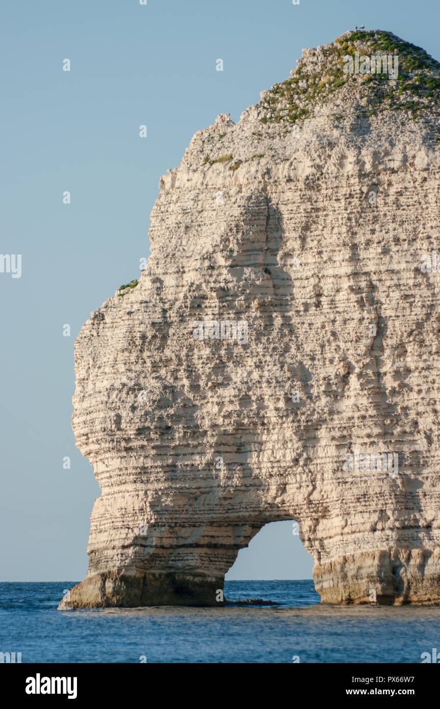 Natural stone arch on chalk cliffs with the sea in Etretat, Normandy ...