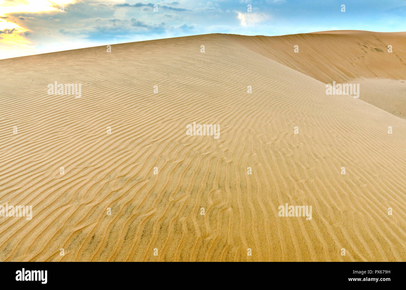 Small dunes when the wind blows path forming beautiful pleats on desert ...