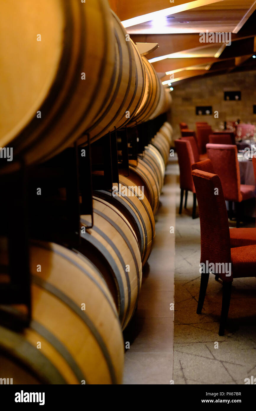 a wall of barrel in a restaurant Stock Photo - Alamy