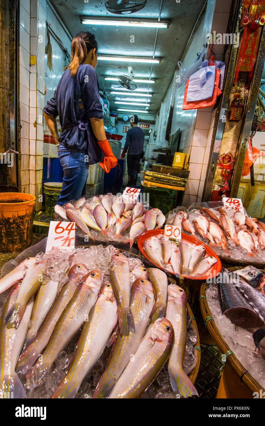 Fish vendors on Canton Road, Mongkok, Kowloon, Hong Kong, China Stock ...