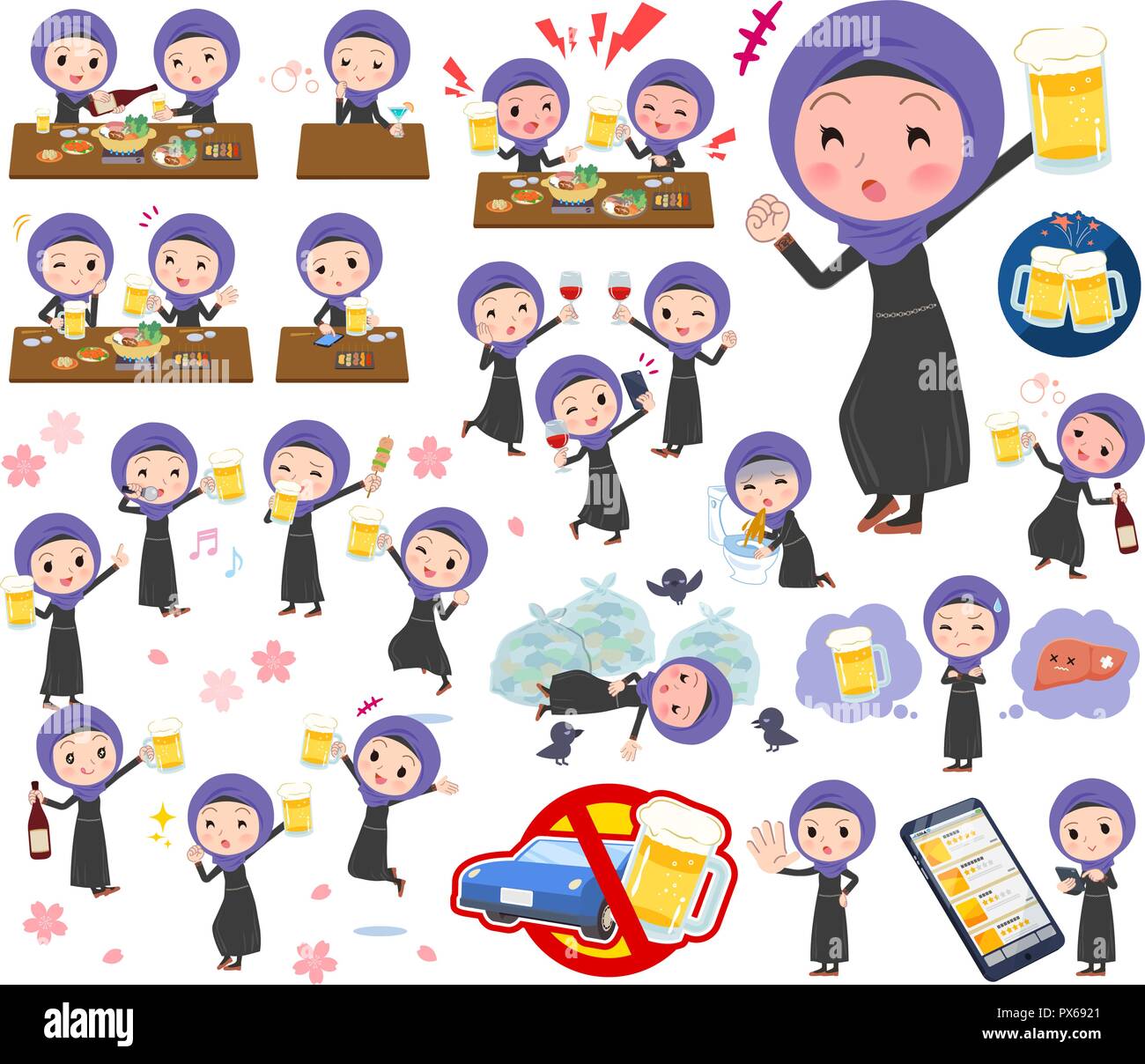 A set of women wearing hijab related to alcohol.There is a lively ...