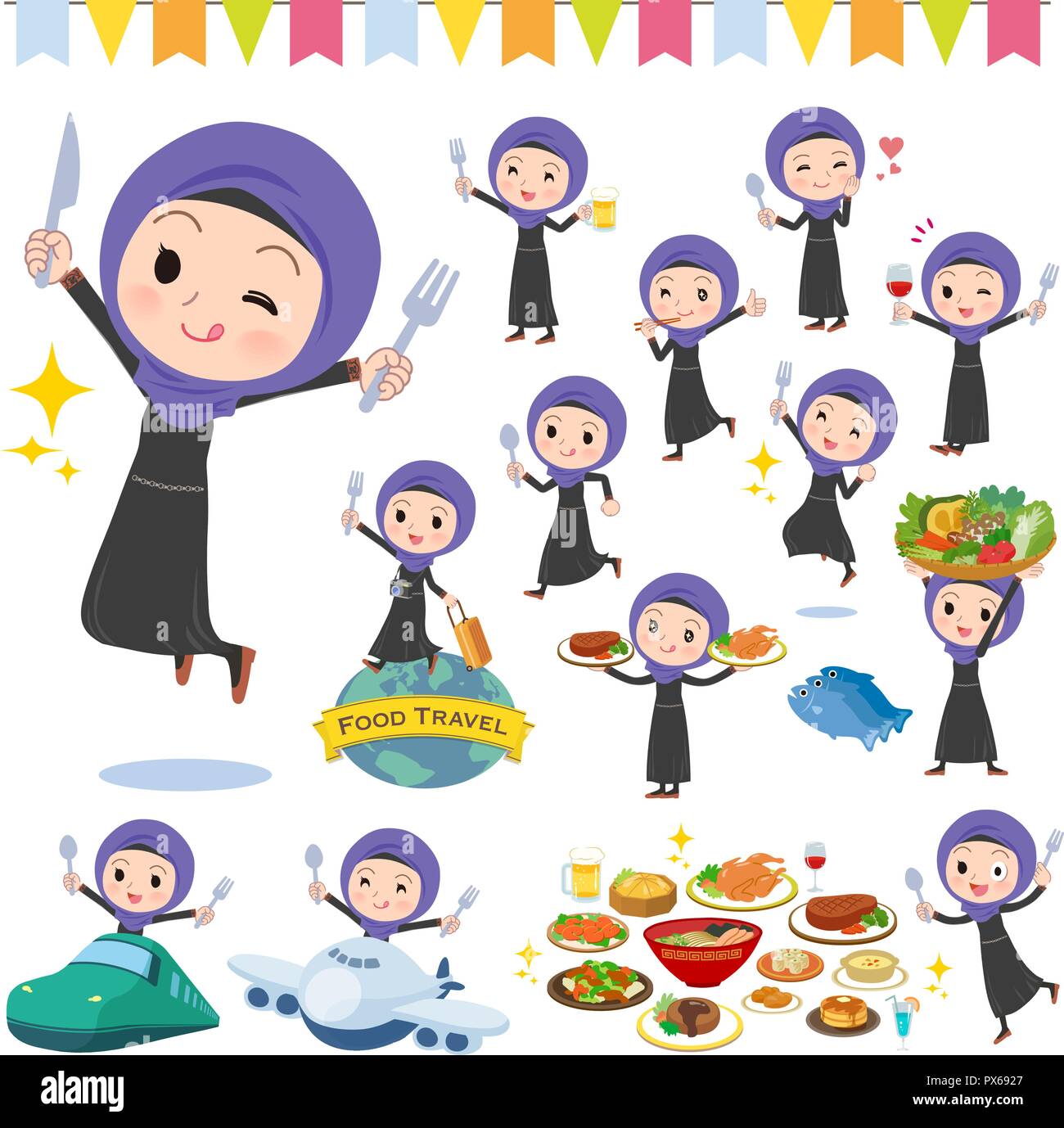 A set of women wearing hijab on food events.There are actions that have ...