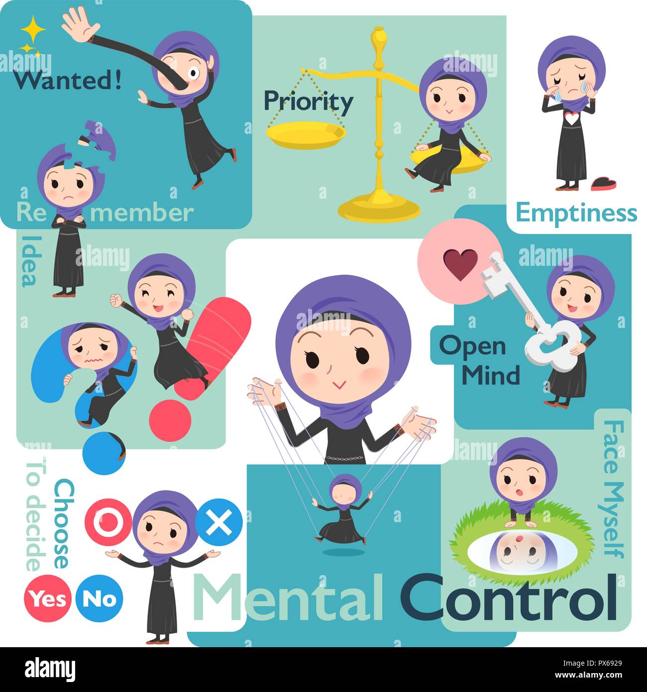 A set of women wearing hijab who control emotions.A variety of image ...