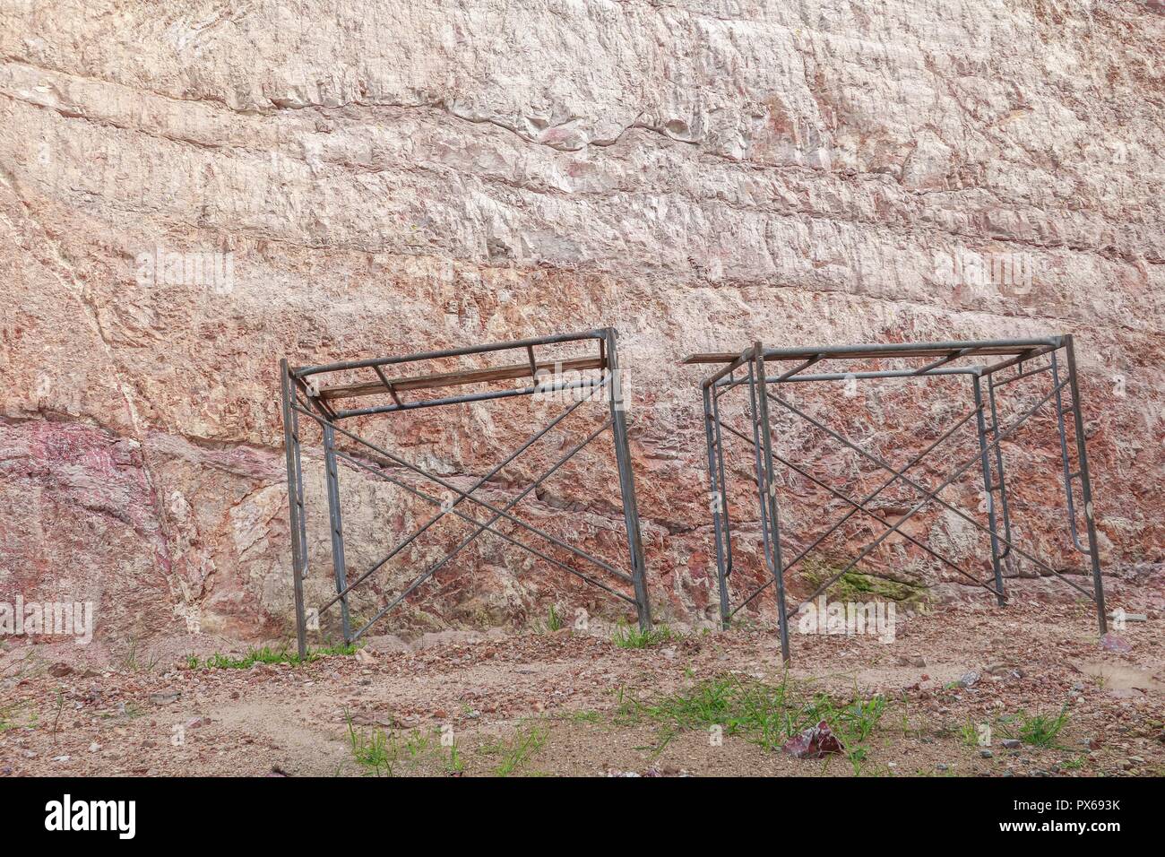 scaffolding set close Stone cliff mountain texture Stock Photo - Alamy