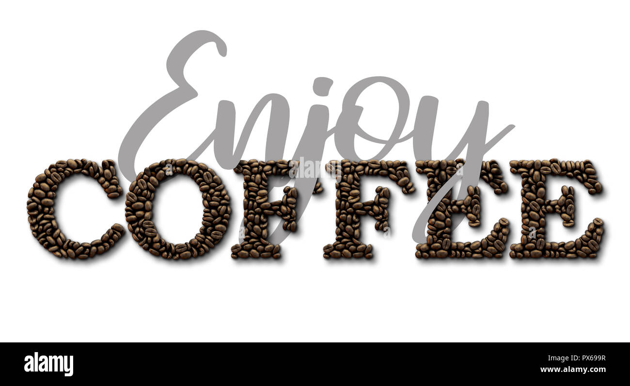 Enjoy Coffee typography quote. Coffee bean design lettering quote. 3D ...