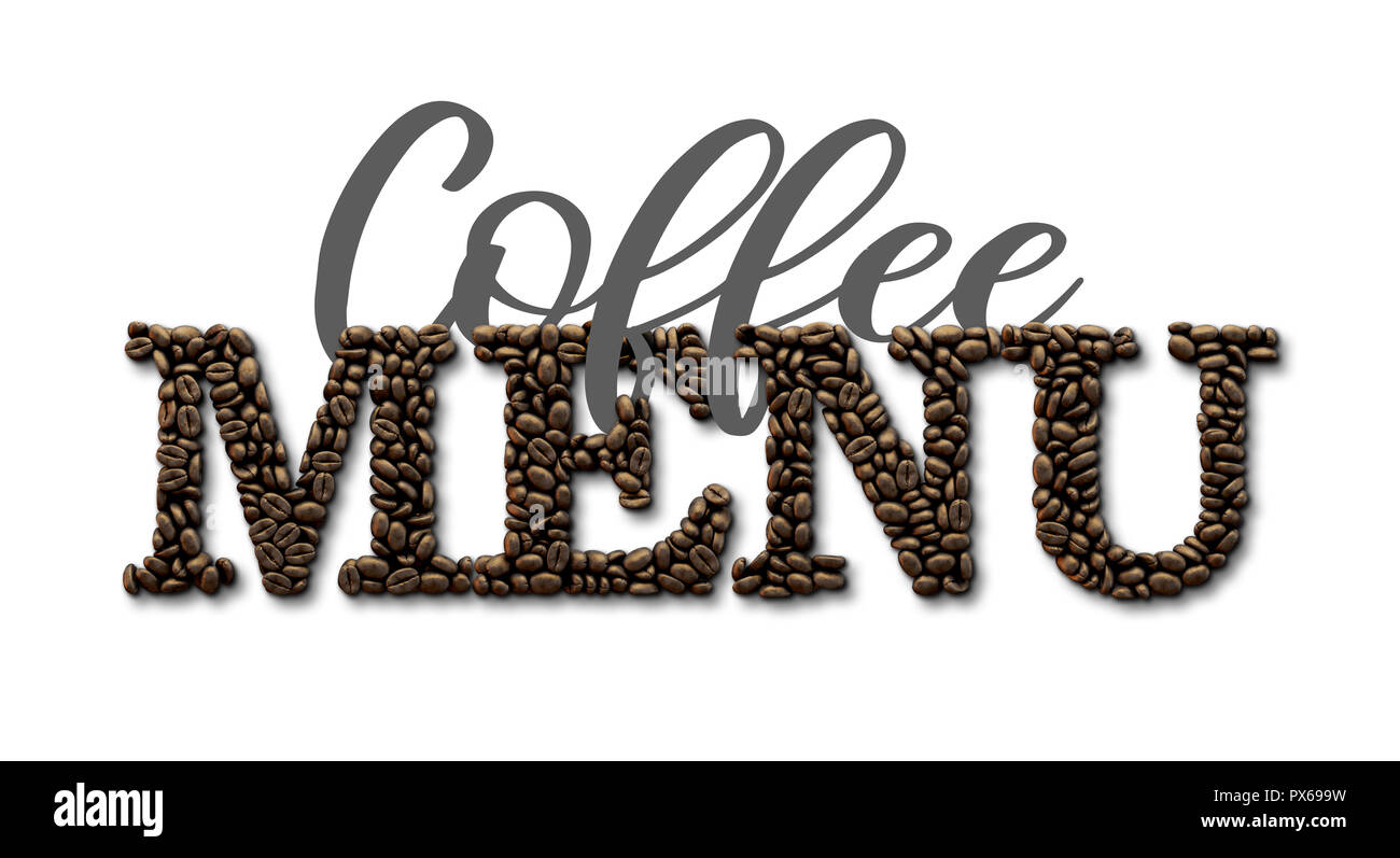 Coffee Menu typography quote. Coffee bean design lettering quote. 3D ...