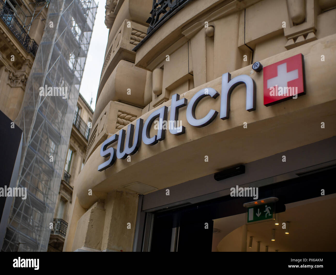 Paris, France - August 15, 2018 : Swatch store in Paris. Swatch is a ...