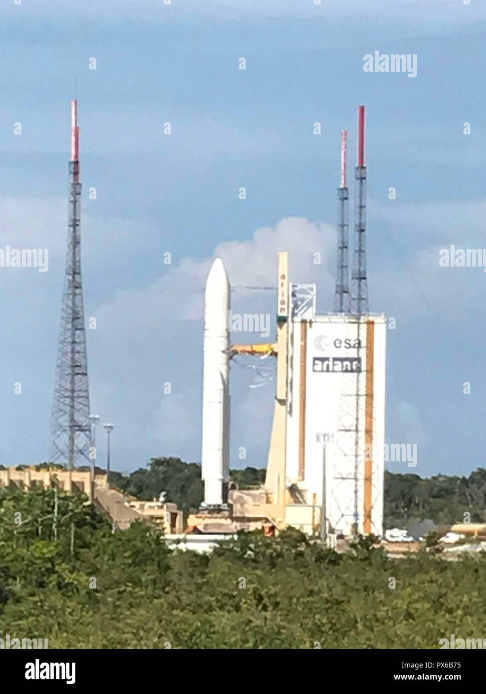 The Ariane 5 rocket carrying BepiColombo waiting on its launch pad at ...