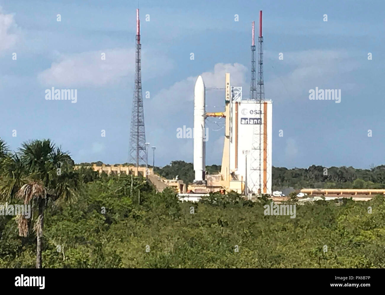 The Ariane 5 rocket carrying BepiColombo waiting on its launch pad at ...