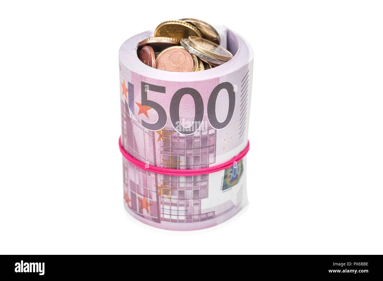 Money of 500 euro rolled into a tube and the inside filled with a bunch ...